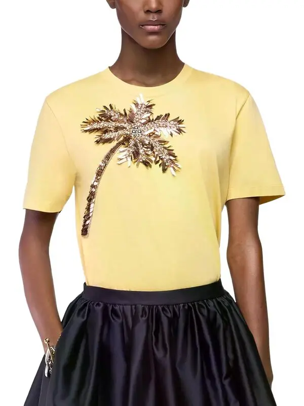 Rabanne Palm Tree Embroidered T-shirt - Yellow