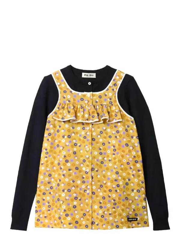 Miu Miu Floral-print Ruffled Top - Yellow