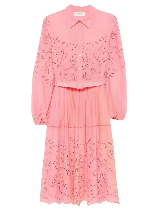 ERMANNO FIRENZE Eyelet-detail Belted Midi Dress - Pink