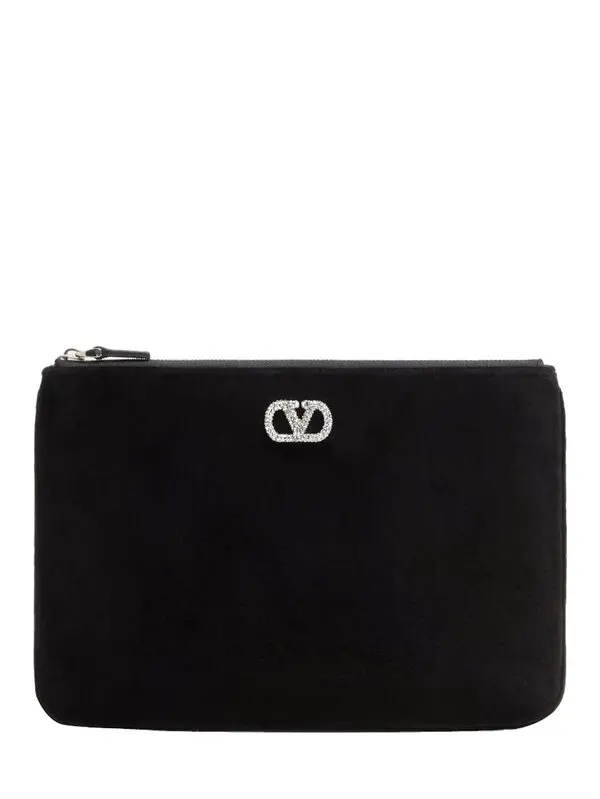 Valentino Garavani Vlogo Signature Velvet Clutch - Black