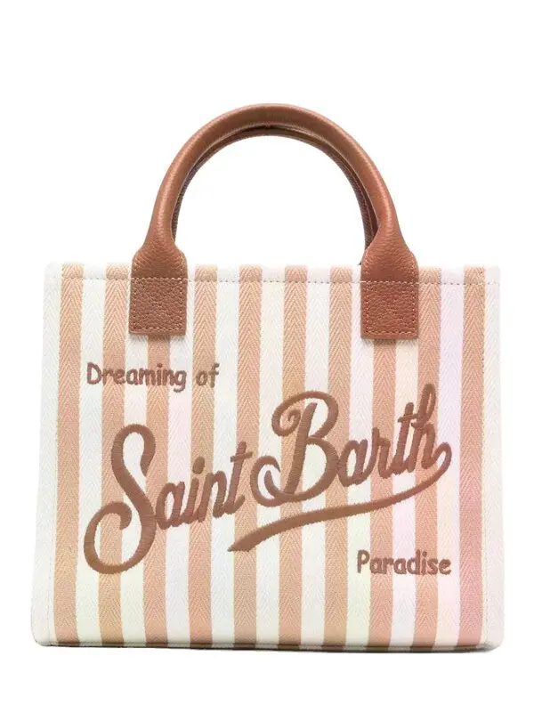 MC2 SAINT BARTH Striped Embroidered Leather Tote - White