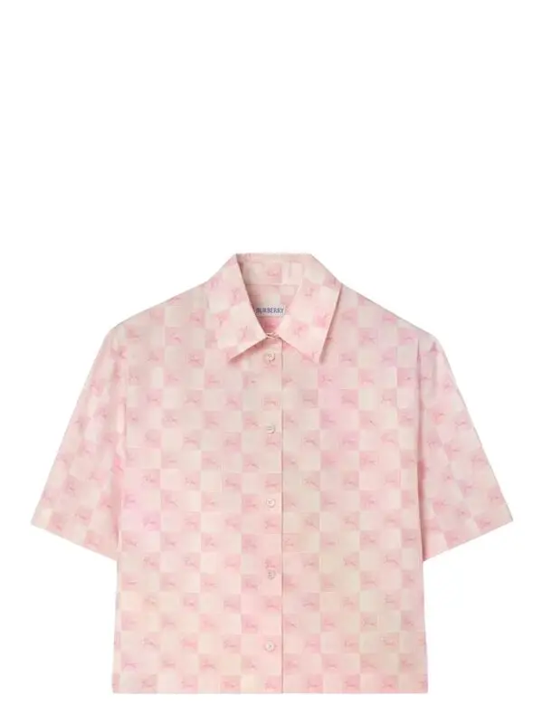 Burberry Cropped Ekd Checkerboard Cotton Shirt - Pink