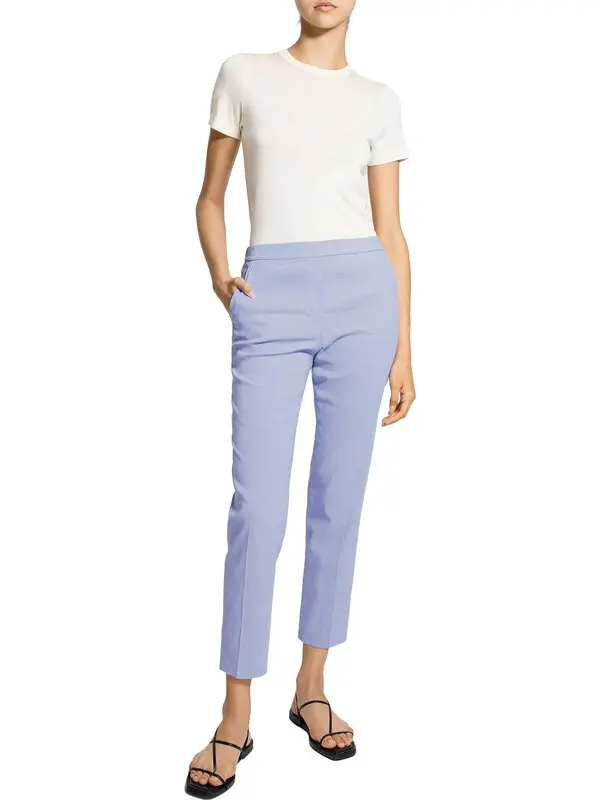Theory Treeca Good Linen Cropped Pull-on Pants - Purple