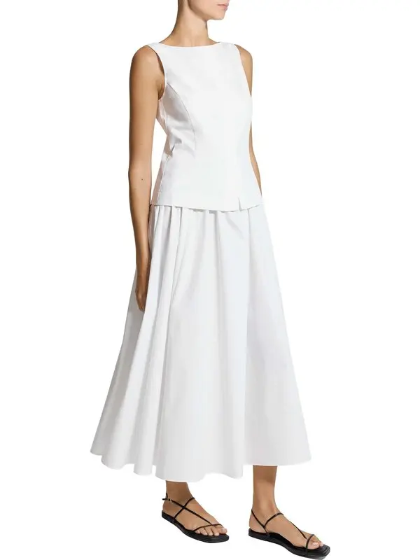 Theory Cotton-blend Poplin Pleated Boatneck Vest Dress - White