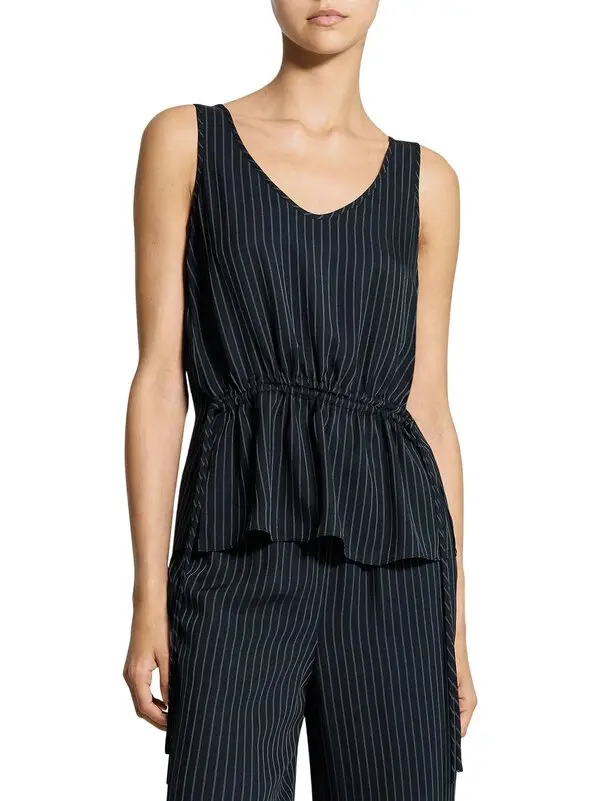 Theory Washed Twill Stripe Drawstring Tank Top - Black