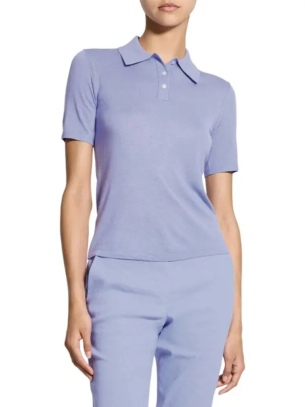Theory Regal Wool Pointelle-trim Polo Top - Purple