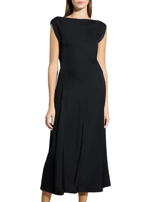 Theory Washed Twill Boatneck Parachute Midi Dress - Black