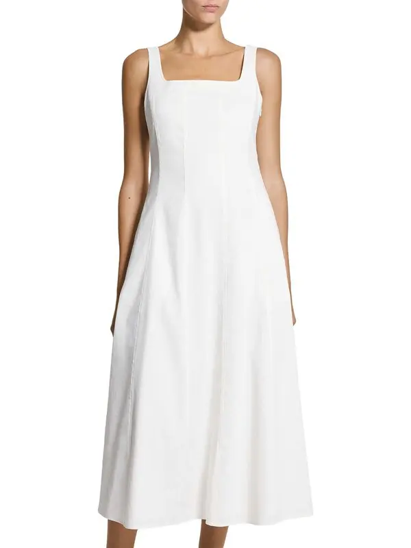 Theory Good Linen Square Neck Seamed Midi Dress - White