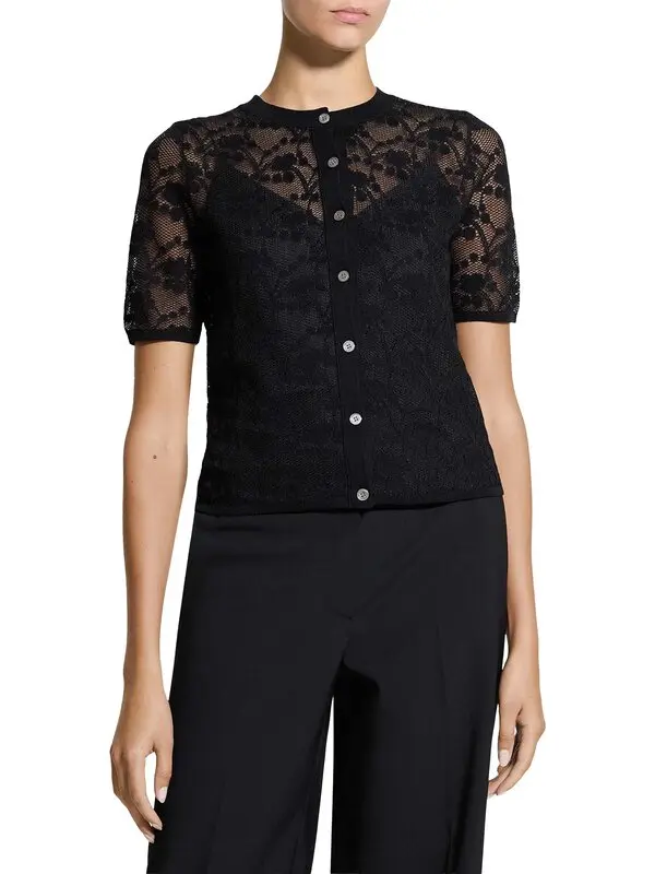 Theory Floral Lace Button-up Top - Black