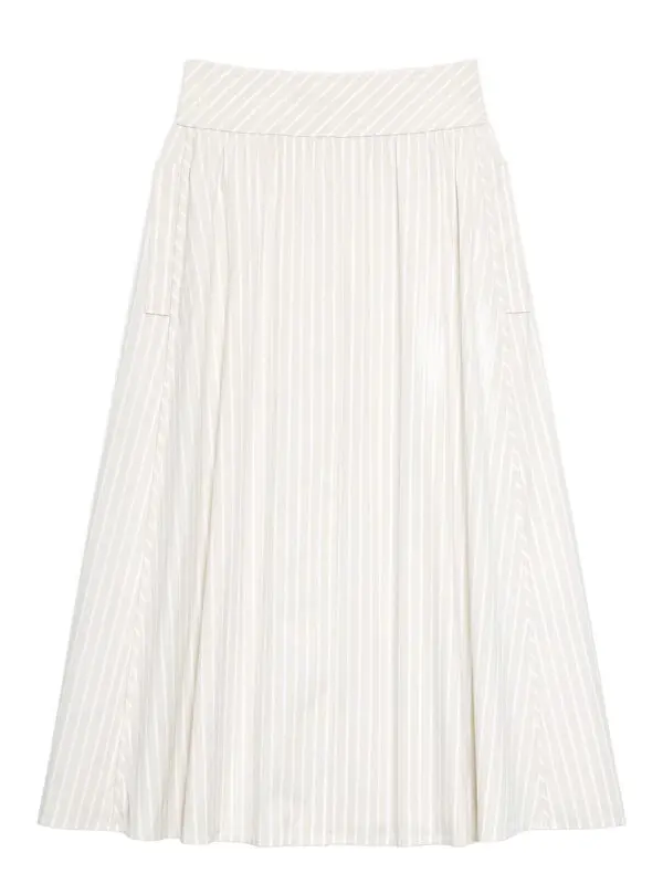 Theory Stripe Cotton Vented A-line Skirt - Neutral