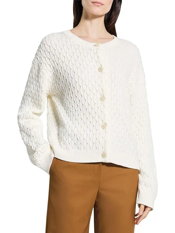 Theory Organic Cotton Cable Knit Cardigan - White