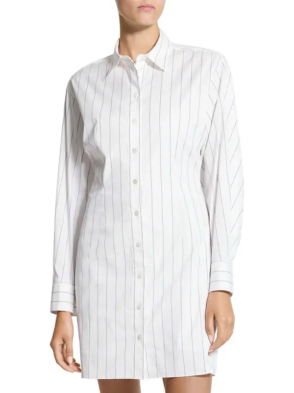 Theory Stripe Poplin Articulated Shirt Dress - White