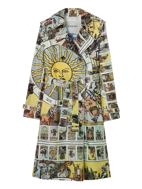 Burberry Long Tarot-print Silk Foxfield Trench Coat - Yellow