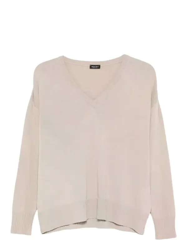 NEERA Long-sleeve V-neck Top - Neutrals
