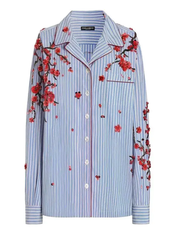 Dolce & Gabbana Poplin Shirt With Cherry Tree Embroidery - Blue