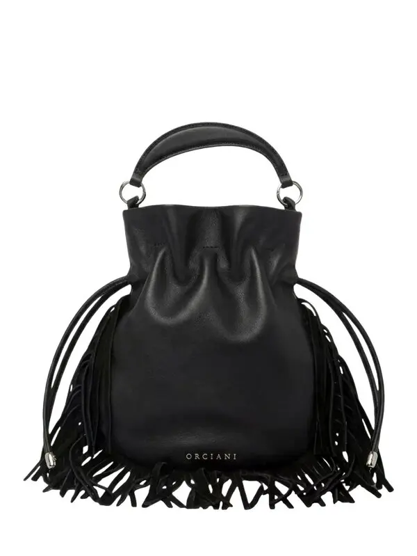 ORTIGNI Fringed Leather Tote - Black