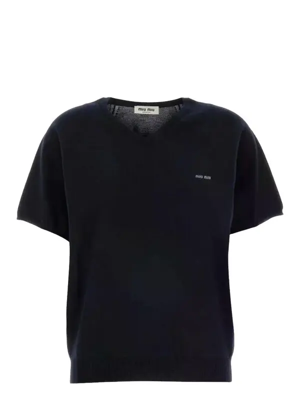Miu Miu V-neck Wool T-shirt - Blue
