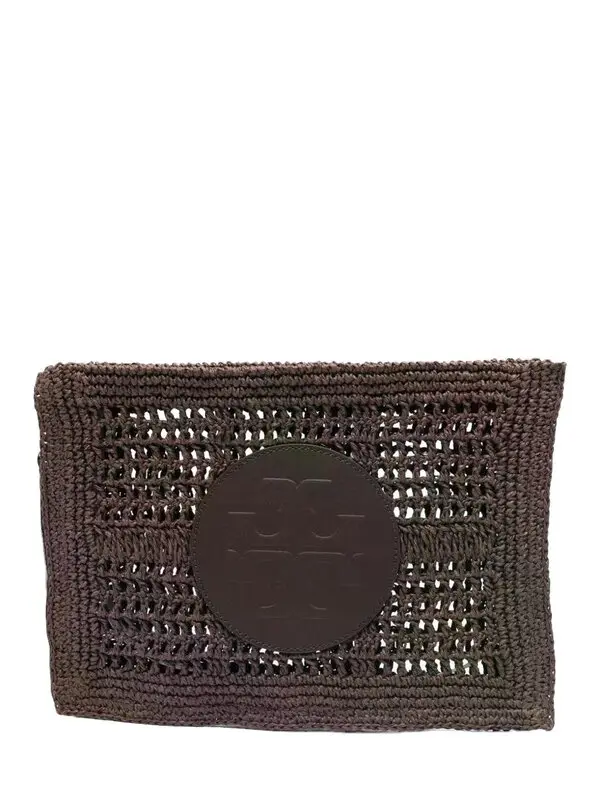 Tory Burch Hand-crocheted Logo-detail Clutch - Brown