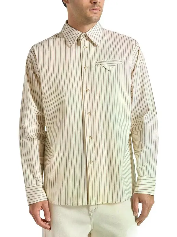 Manière De Voir Pinstripe Welt Pocket Shirt - Neutrals