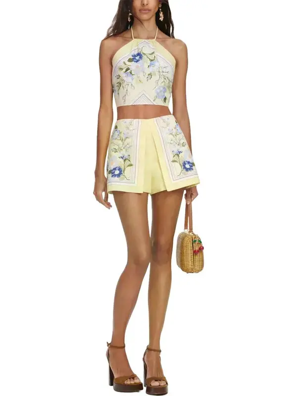 SELF-PORTRAIT Floral Halter-neck Top - Yellow