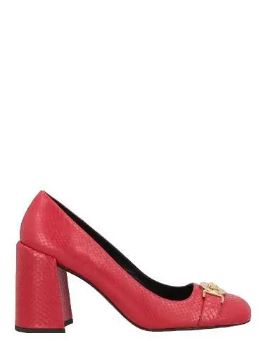 Versace Pumps In Calfskin With Snakeskin Print And Block Heel - Red