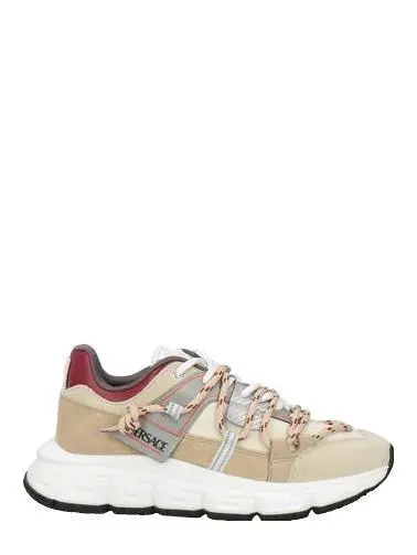 Versace Sneakers In Textile Fibers And Calfskin - Beige