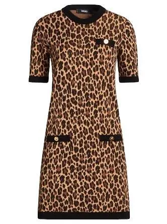 Versace Mini Leopard-print Knit Dress - Brown