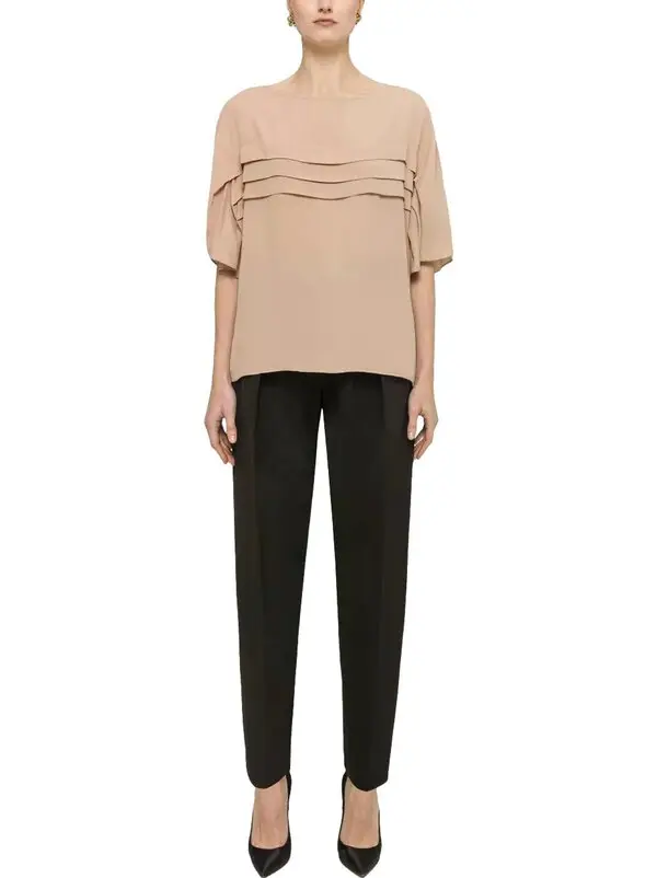 NISSA Pleat-detail Chiffon Top - Neutrals