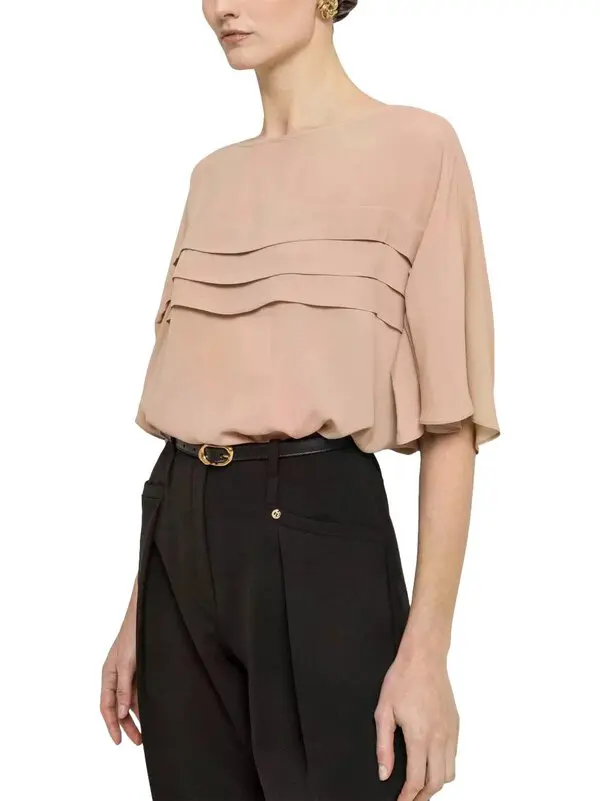 NISSA Pleat-detail Chiffon Top - Neutrals