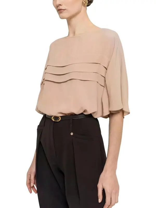 NISSA Pleat-detail Chiffon Top - Neutrals
