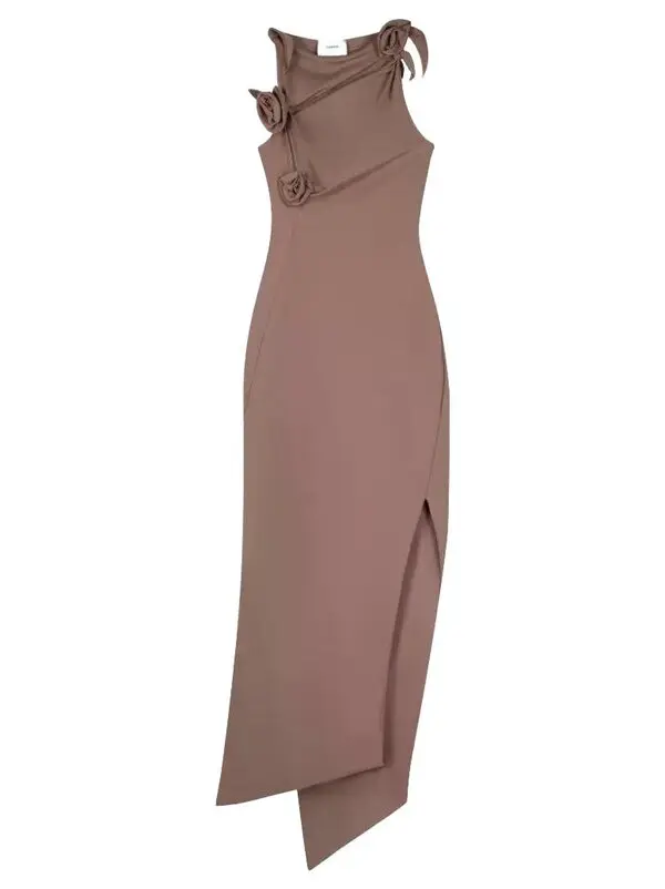 Coperni Flower-appliqué Asymmetric Dress - Brown