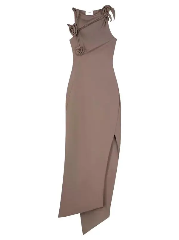 Coperni Flower-appliqué Asymmetric Dress - Brown