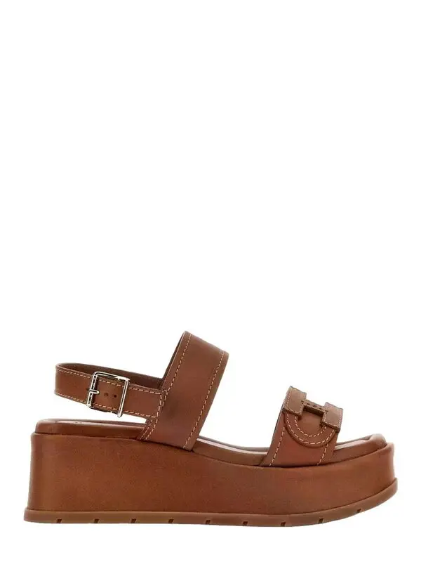 Hogan Leather Platform Sandals - Brown