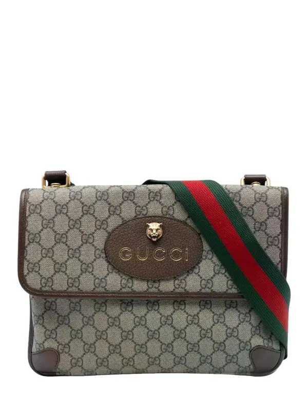 Gucci Gg Supreme Web Neo Vintage Double Flap Messenger Bag - Neutrals