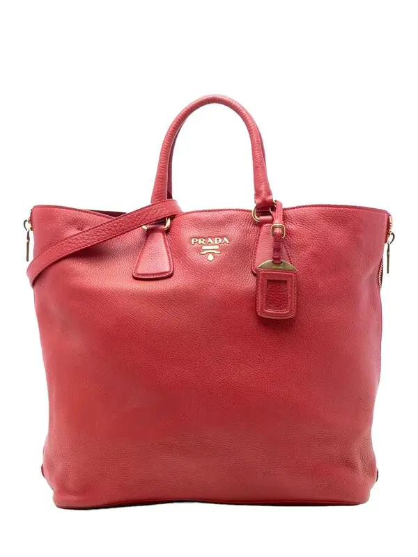 Prada Vitello Daino Side Zip Shopper Tote Satchel - Red