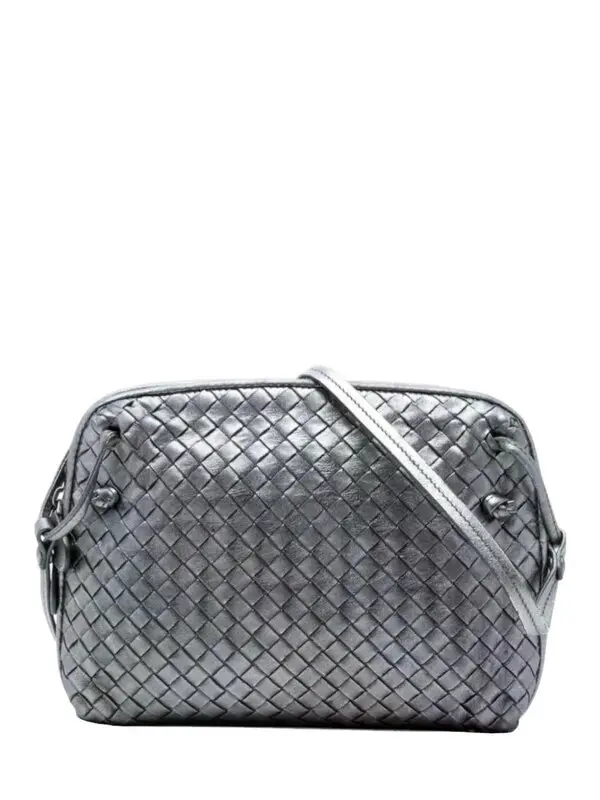 Bottega Veneta 2012-2025 Metallic Nappa Intrecciato Nodini Crossbody Bag - Silver