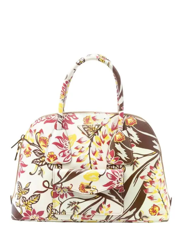 Prada Large Saffiano Lux Floral Print Promenade Satchel Handbag - Multicolour