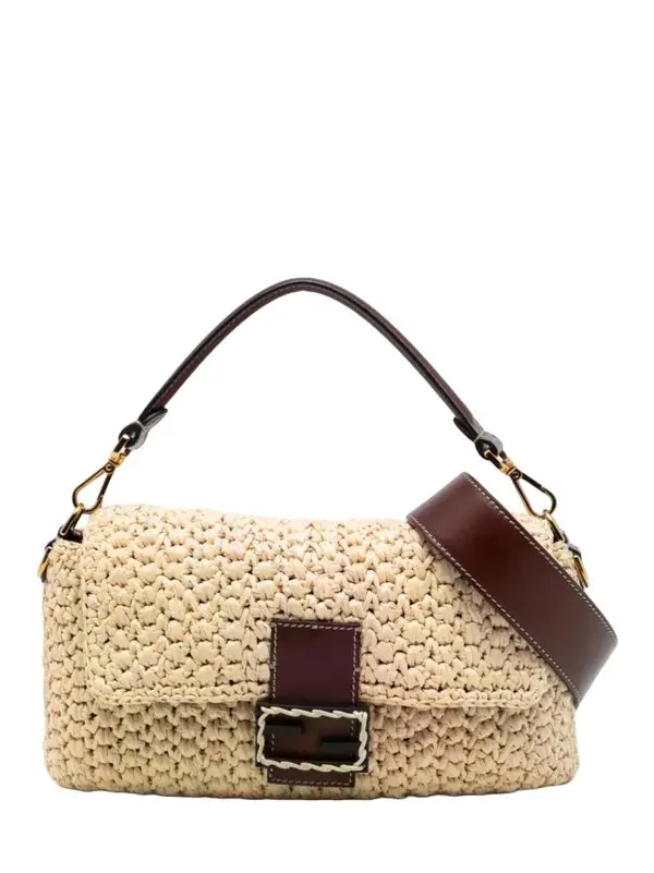 Fendi 2000-2010 Crochet Raffia Baguette Satchel - Neutrals