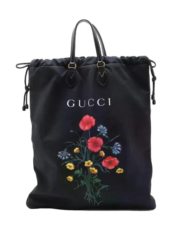 Gucci Floral Printed Canvas Chateau Marmont Tote Bag - Black