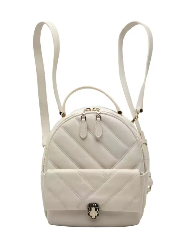BVLGARI 2010-2026 Quilted Leather Serpenti Forever Cabochon Backpack - White