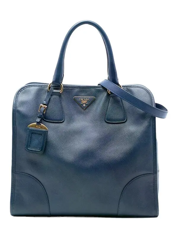 Prada Saffiano Lux Shopping Tote Satchel - Blue