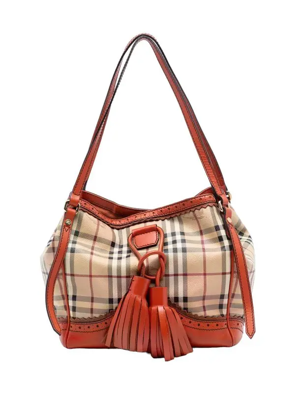 Burberry Haymarket Check Brogue Tassel Tote Bag - Orange