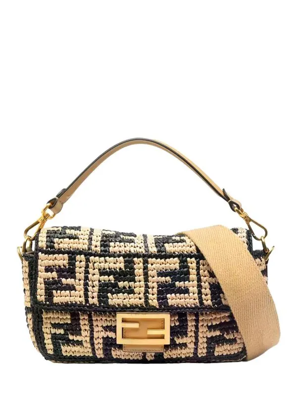 Fendi 2000-2010 Zucca Raffia Baguette Satchel - Black