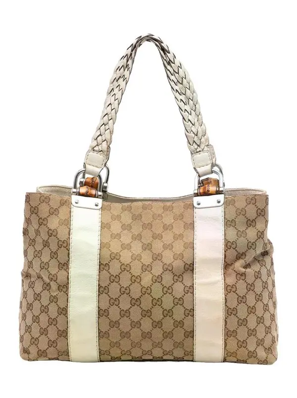 Gucci Medium Gg Canvas Bamboo Libeccio Tote Bag - Neutrals