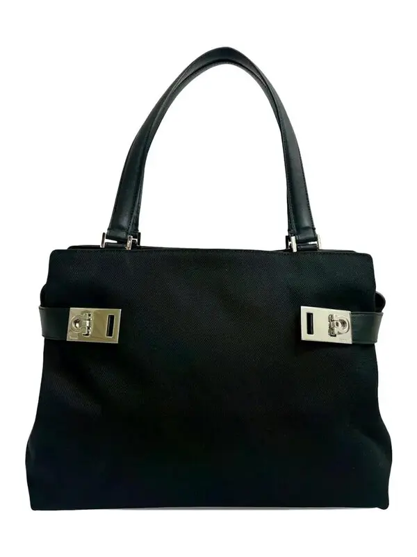 FERRAGAMO Gancini Canvas Tote Bag - Black