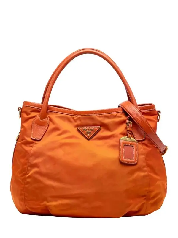 Prada Vitello Daino Trimmed Tessuto Satchel - Orange