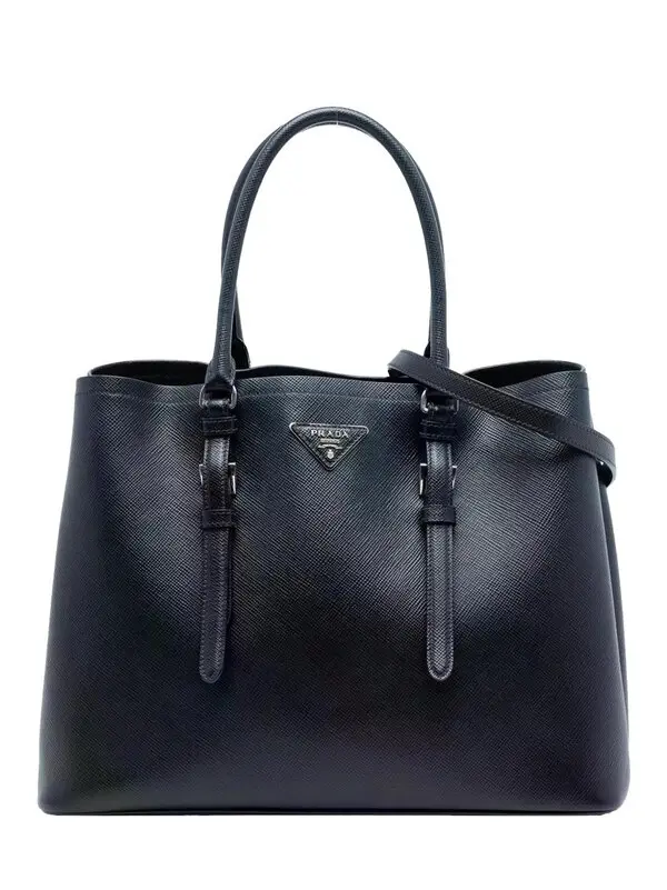 Prada Medium Saffiano Cuir Double Handle Satchel - Black