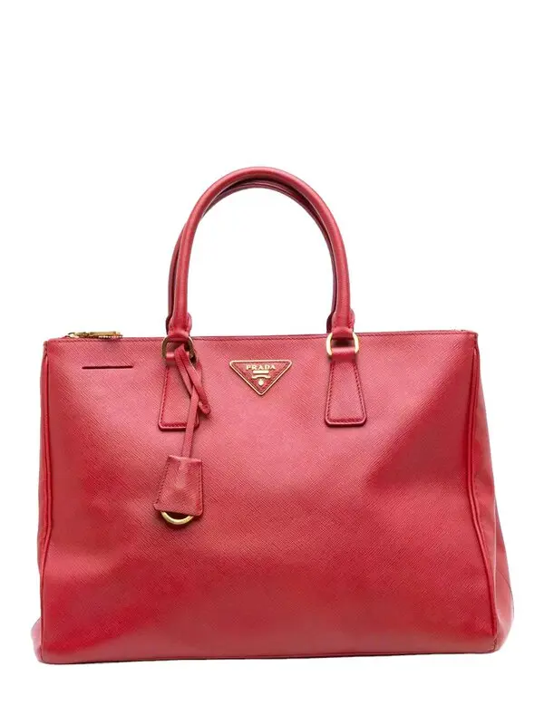 Prada Galleria Saffiano Lux Double Zip Satchel - Red