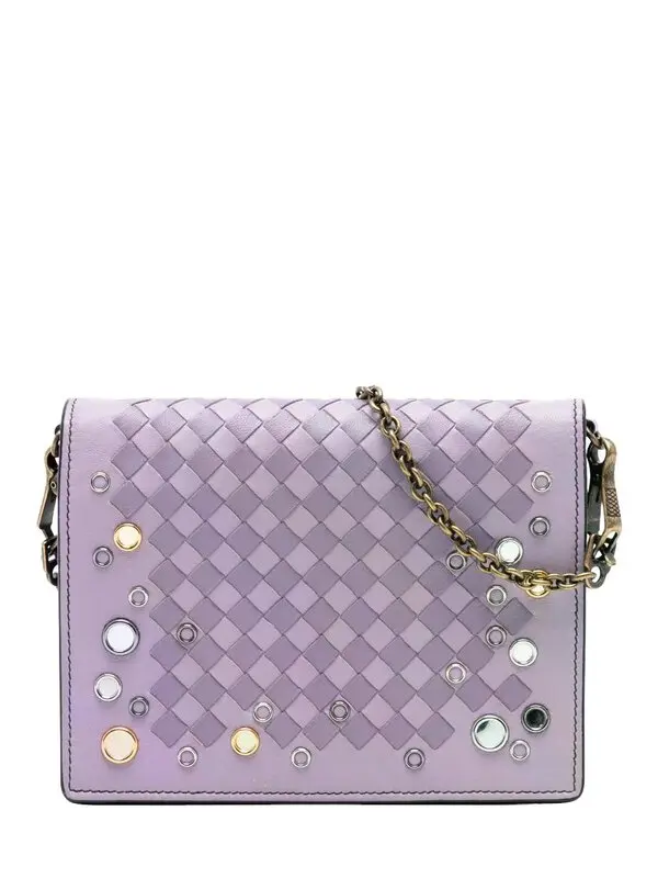 Bottega Veneta Nappa Intrecciato Studded Wallet On Chain Crossbody Bag - Purple