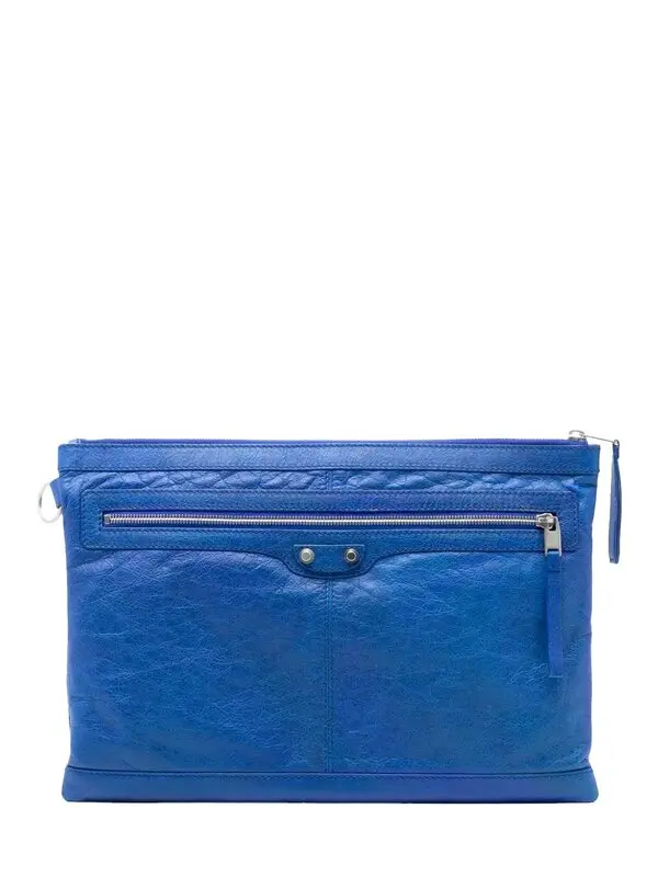 Balenciaga 2016 Lambskin Motocross Classic Clip L Clutch Bag - Blue
